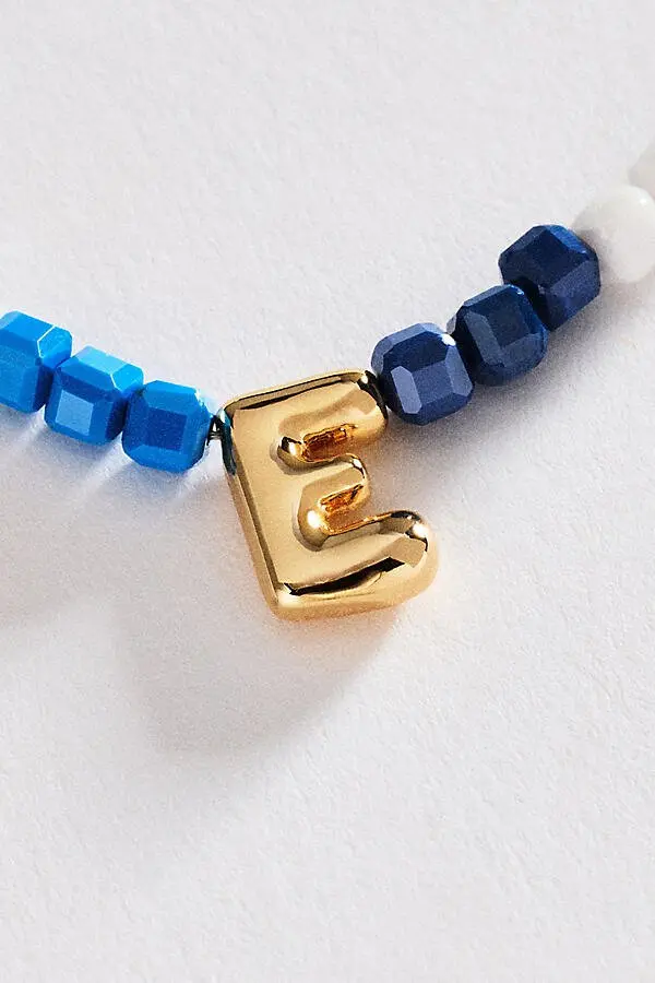 Anthropologie Beaded Initial Necklace With Cubic Zirconia Accent - E