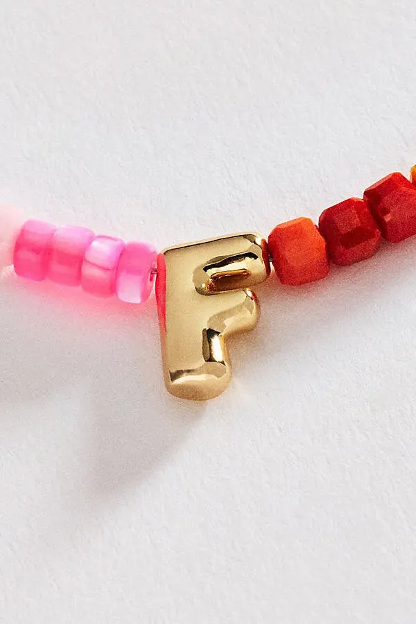 Anthropologie Beaded Initial Necklace With Cubic Zirconia Accent - F