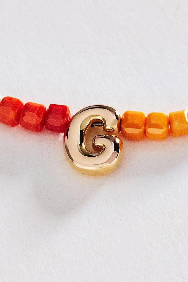 Anthropologie Beaded Initial Necklace With Cubic Zirconia Accent - G