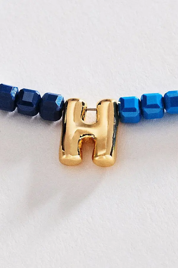 Anthropologie Beaded Initial Necklace With Cubic Zirconia Accent - H