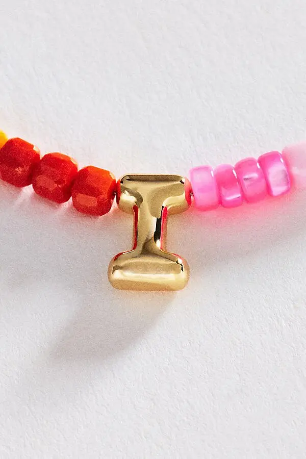Anthropologie Beaded Initial Necklace With Cubic Zirconia Accent - I