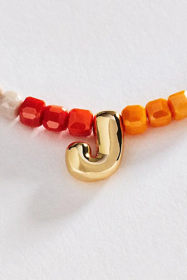 Anthropologie Beaded Initial Necklace With Cubic Zirconia Accent - J
