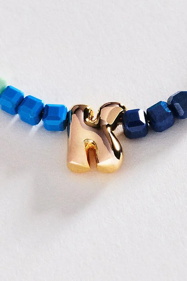 Anthropologie Beaded Initial Necklace With Cubic Zirconia Accent - K