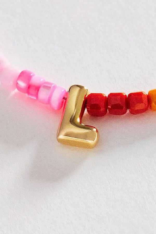 Anthropologie Beaded Initial Necklace With Cubic Zirconia Accent - L