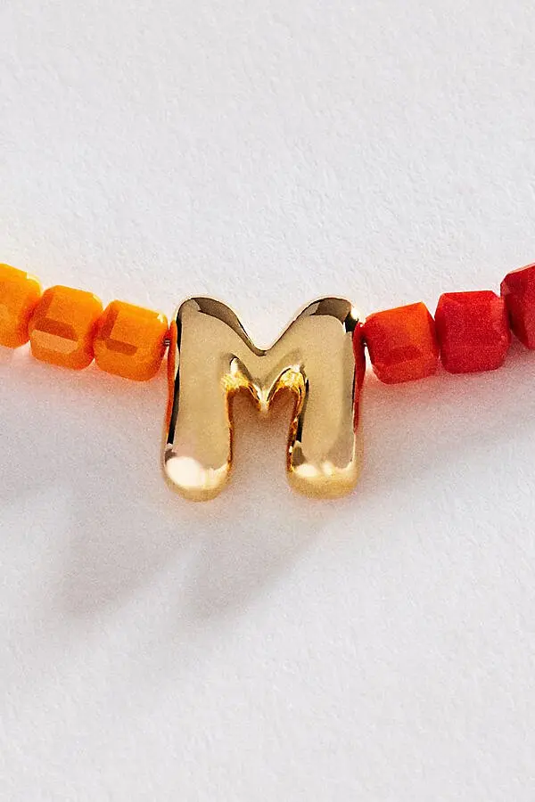 Anthropologie Beaded Initial Necklace With Cubic Zirconia Accent - M
