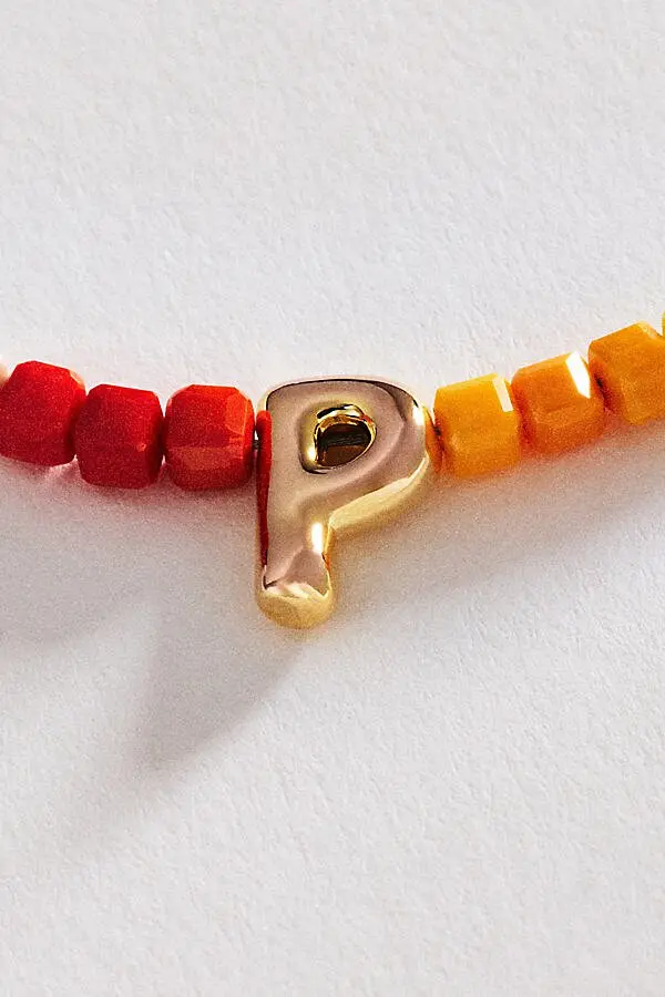 Anthropologie Beaded Initial Necklace With Cubic Zirconia Accent - P