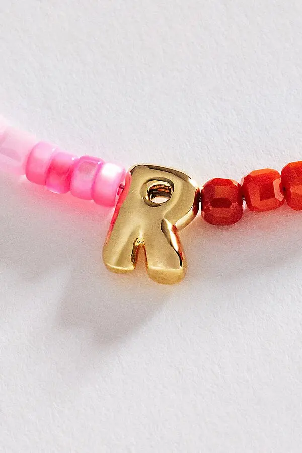 Anthropologie Beaded Initial Necklace With Cubic Zirconia Accent - R