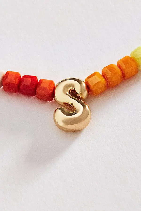 Anthropologie Beaded Initial Necklace With Cubic Zirconia Accent - S