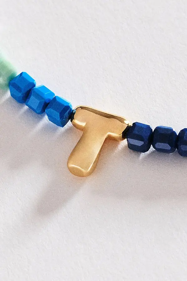 Anthropologie Beaded Initial Necklace With Cubic Zirconia Accent - T