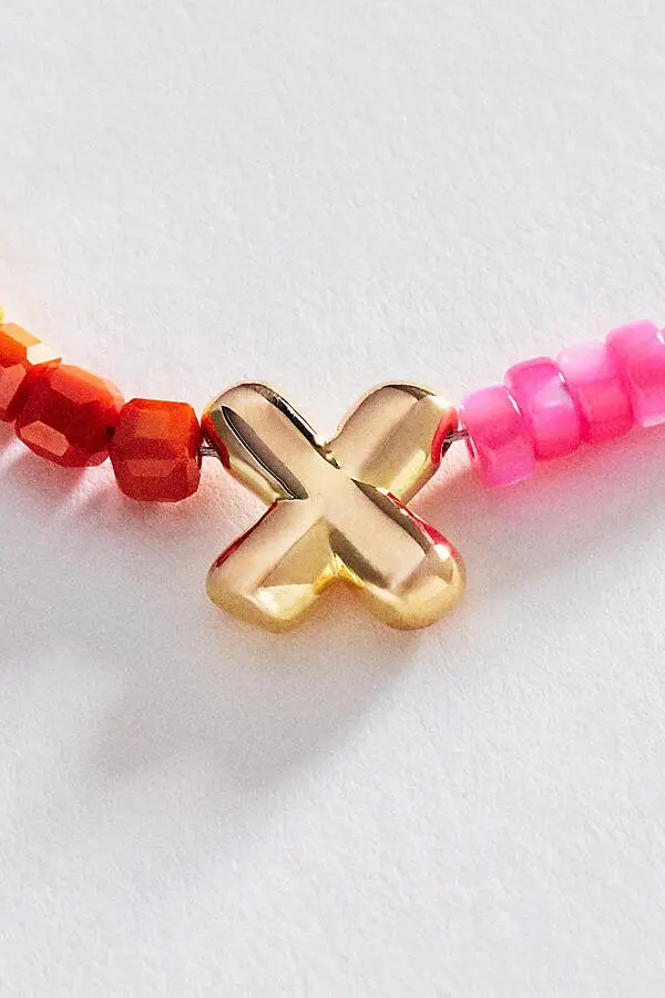 Anthropologie Beaded Initial Necklace With Cubic Zirconia Accent - X