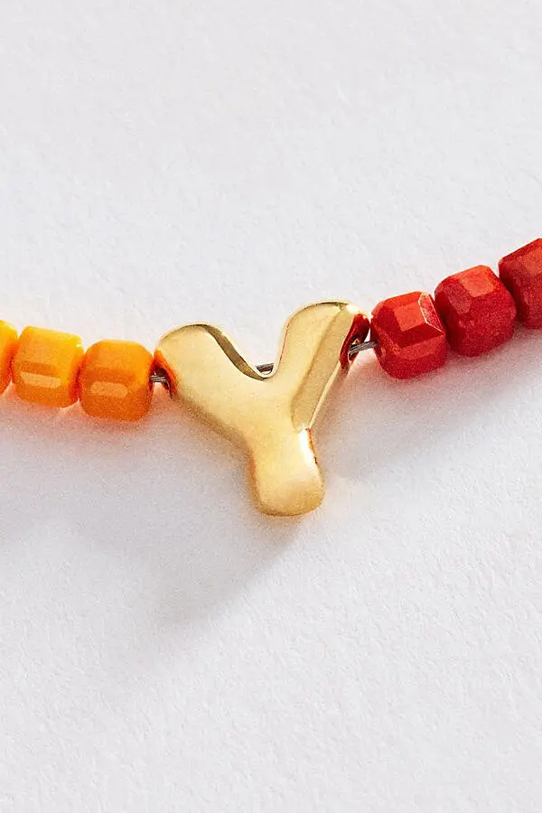 Anthropologie Beaded Initial Necklace With Cubic Zirconia Accent - Y