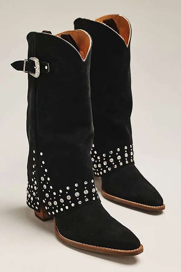 DINGO Howdy Honey Embellished Leather Boots - Black