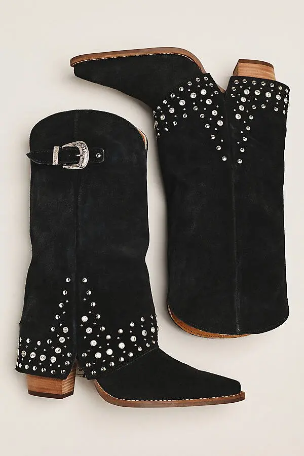 DINGO Howdy Honey Embellished Leather Boots - Black