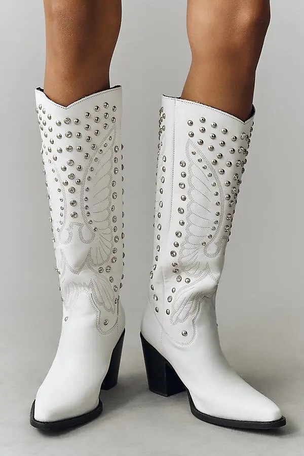 DINGO Embellished Leather Boots - White