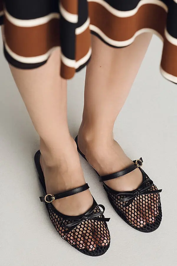 Maeve Mesh Mules With Bow Detailing - Black