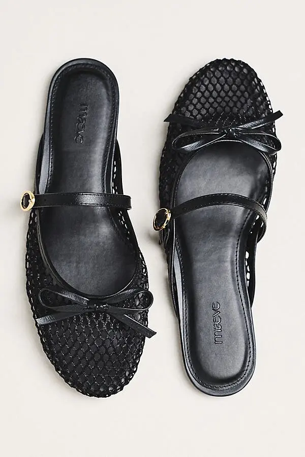 Maeve Mesh Mules With Bow Detailing - Black