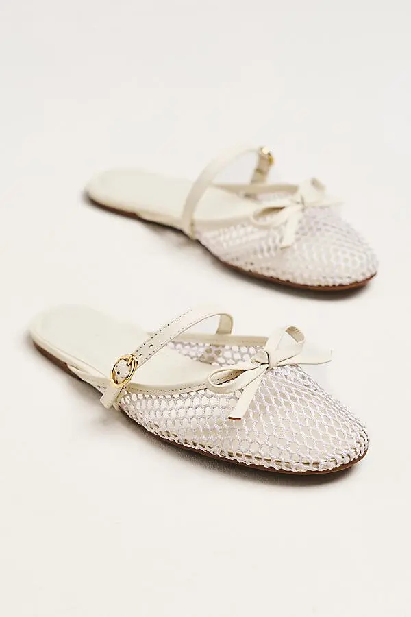 Maeve Mesh Mules With Bow Detailing - White