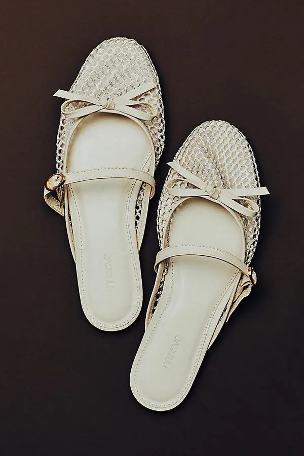 Maeve Mesh Mules With Bow Detailing - White