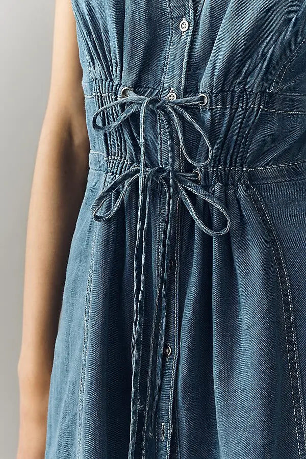 PILCRO 100% Cotton Denim Midi Shirt Dress