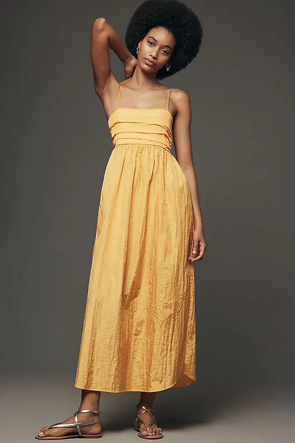 S/W/F Ruched Square-neck Midi Dress - Burnt Sol
