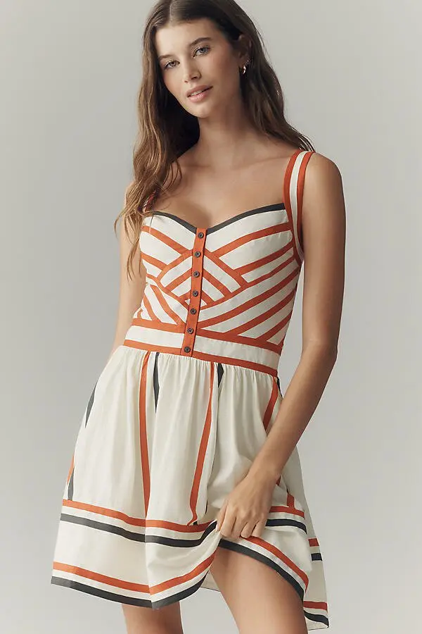 Anthropologie Linen Geometric Print Mini Dress