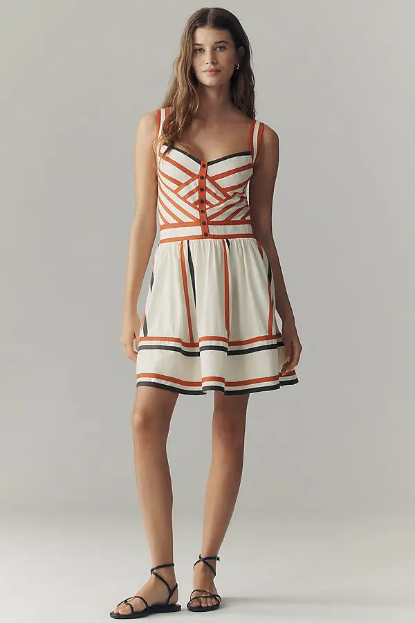 Anthropologie Linen Geometric Print Mini Dress