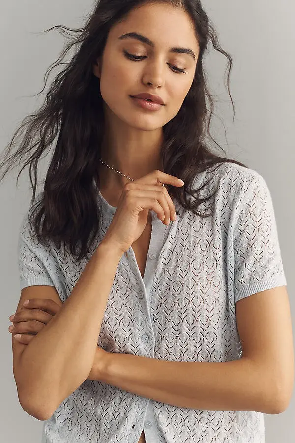 Anthropologie Juliet Pointelle Cardigan Sweater Tee - Soft Sea