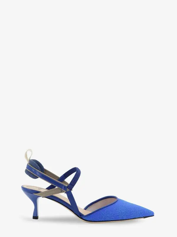 Fendi Colibrì Lite Mesh And Leather Slingback Heels With Floral Detail - Blue