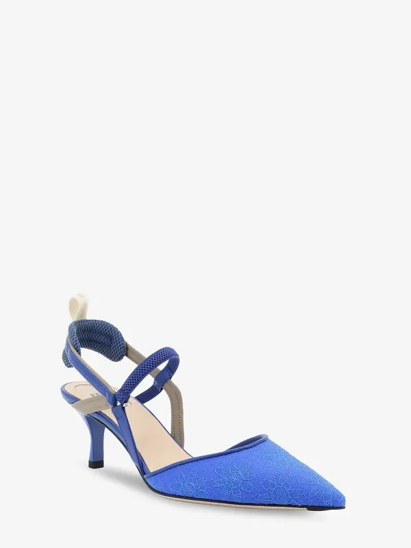 Fendi Colibrì Lite Mesh And Leather Slingback Heels With Floral Detail - Blue