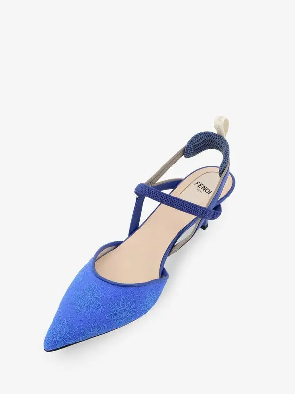 Fendi Colibrì Lite Mesh And Leather Slingback Heels With Floral Detail - Blue