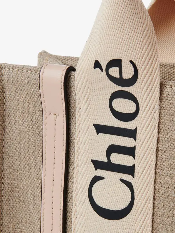 Chloé Woody Linen And Leather Tote Bag - Beige