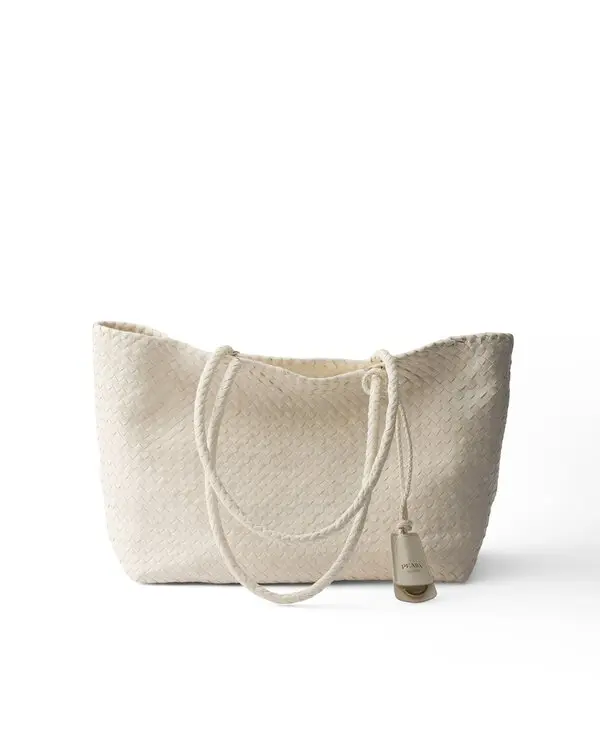 Prada Large Woven Leather Tote Bag - White