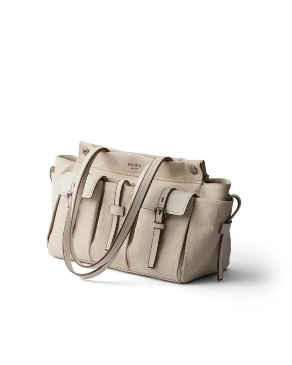Prada Large Canvas And Leather Tote Bag