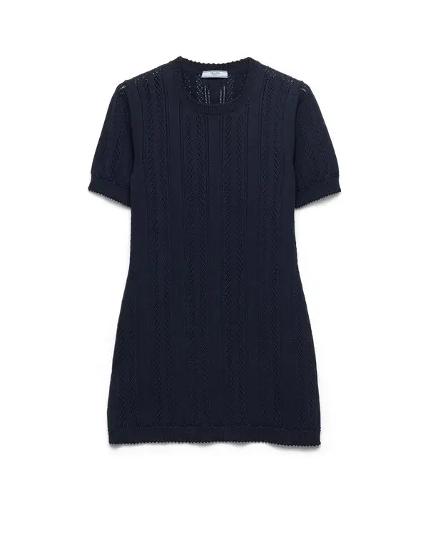 Prada Openwork Cotton Mini-dress - Navy