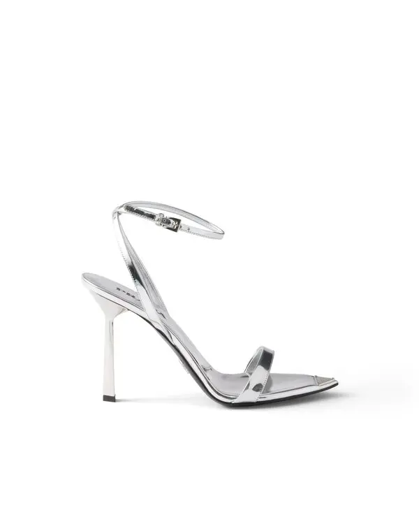 Prada Metallic Leather High-heeled Sandals With Ankle Strap