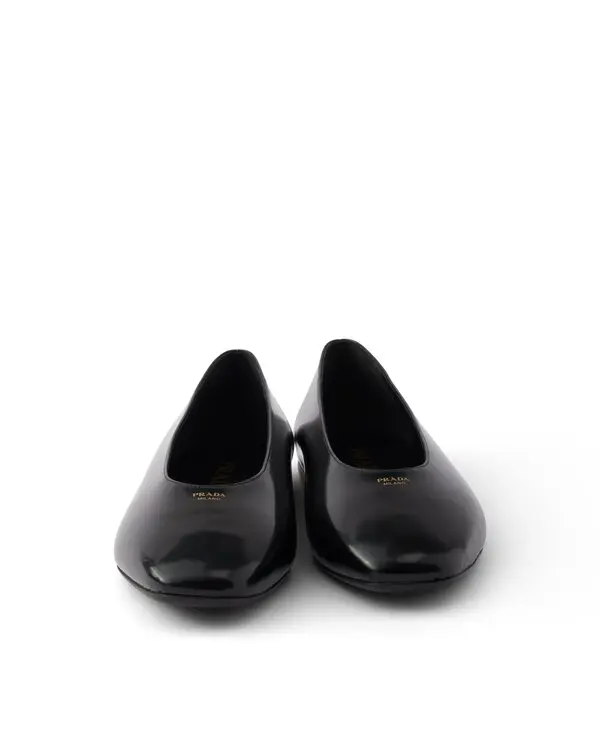 Prada Brushed Leather Ballerinas - Black