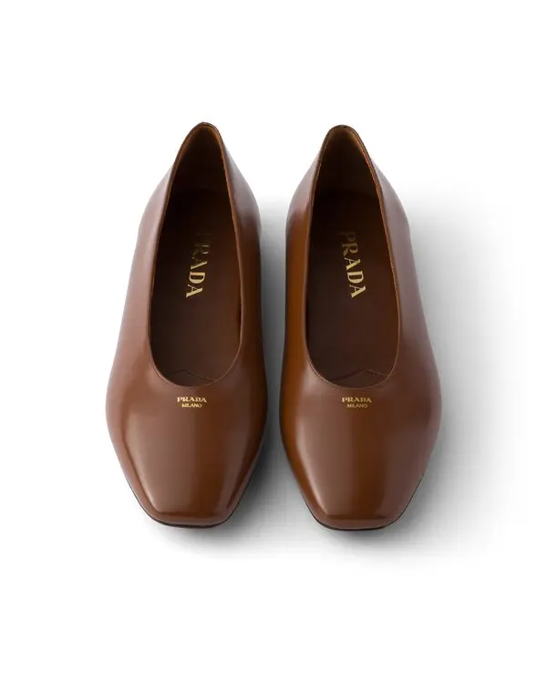 Prada Brushed Leather Ballerinas - Cognac
