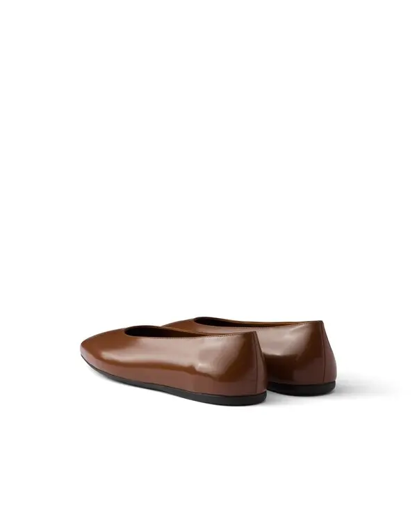 Prada Brushed Leather Ballerinas - Cognac