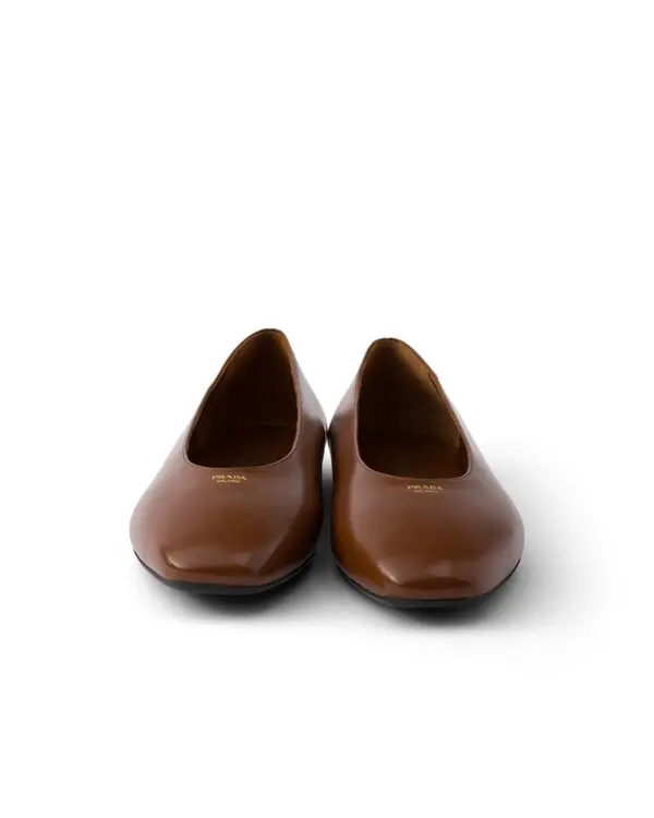 Prada Brushed Leather Ballerinas - Cognac