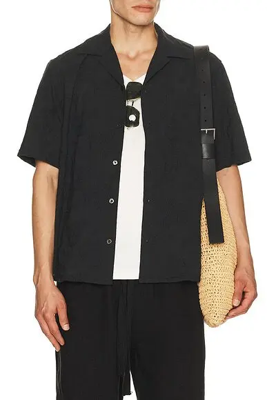 CORRIDOR Paisley Embroidery Short Sleeve Shirt - Black
