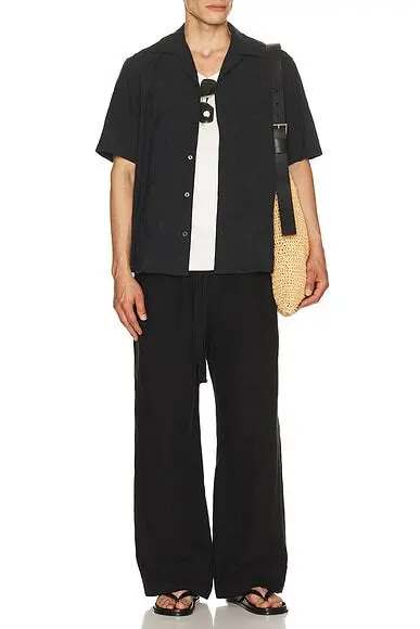 CORRIDOR Paisley Embroidery Short Sleeve Shirt - Black