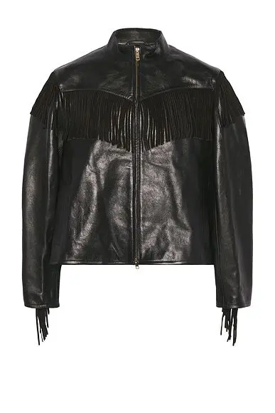 AUSTIN POST Leather Fringed Western Cafe Racer Jacket