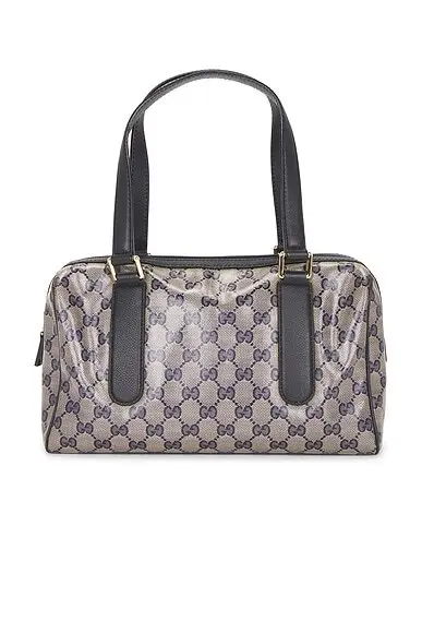Gucci Boston Bag In Coated Canvas With Blue Calfskin Leather Trim