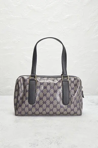 Gucci Boston Bag In Coated Canvas With Blue Calfskin Leather Trim