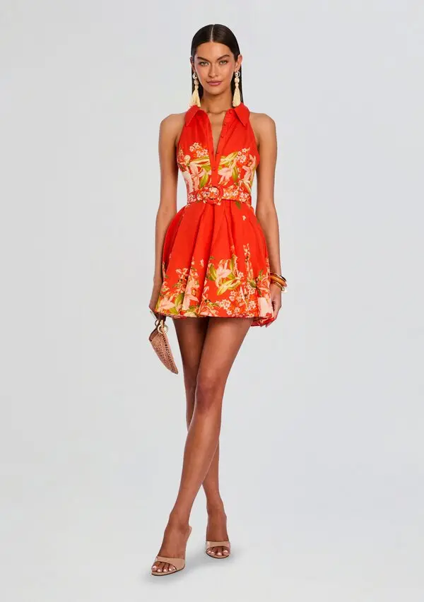 Hemant & Nandita Printed Belted Mini Dress - Orange