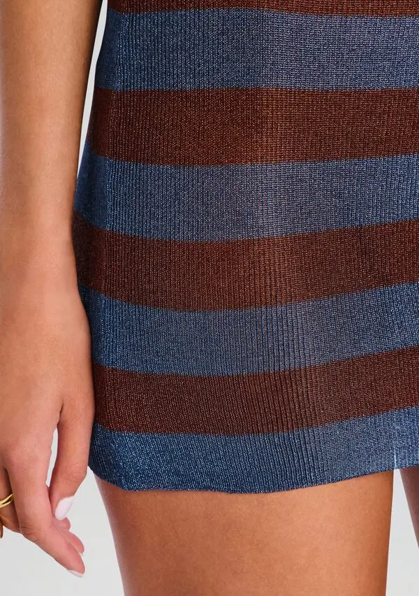 SEROYA Metallic Knit Mini Dress - Rust/navy