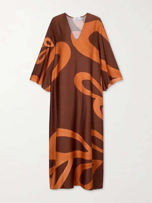 Themis Z Amalthea Printed Satin Kaftan - Brown