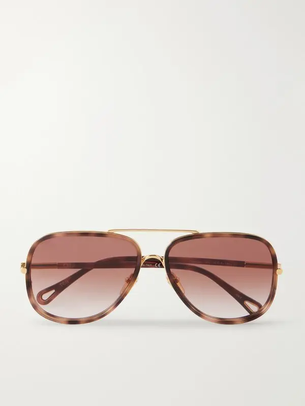 Chloé Tubolar Aviator-style Acetate Sunglasses - Tortoiseshell