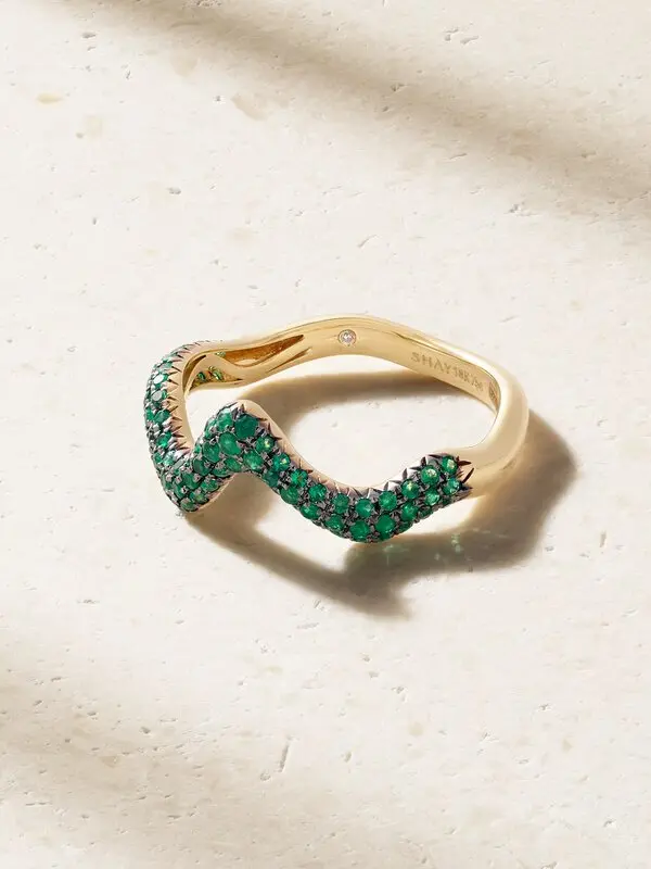 Shay 18k Yellow Gold Emerald And Diamond Ring - Green