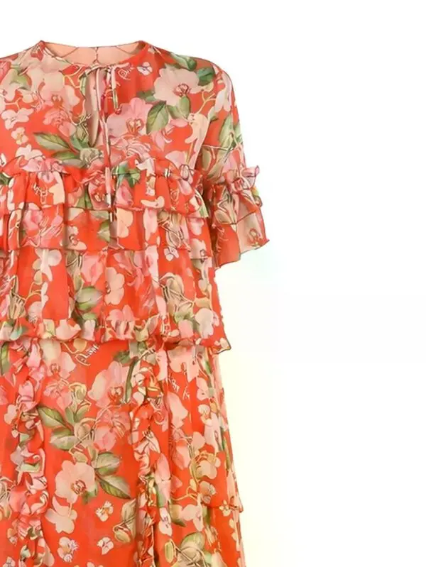 Philipp Plein Floral Ruffled Maxi Dress - Orange